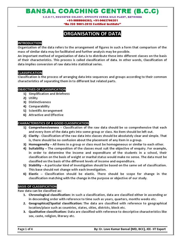 Organisation of Data PDF | Download Free PDF | Probability Distribution ...