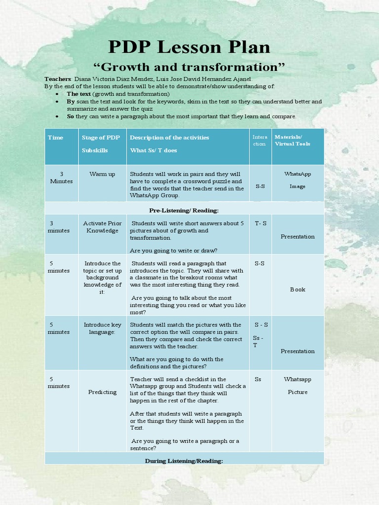 PDP Lesson Plan: "Growth and Transformation" | PDF | Semiotics | Teaching
