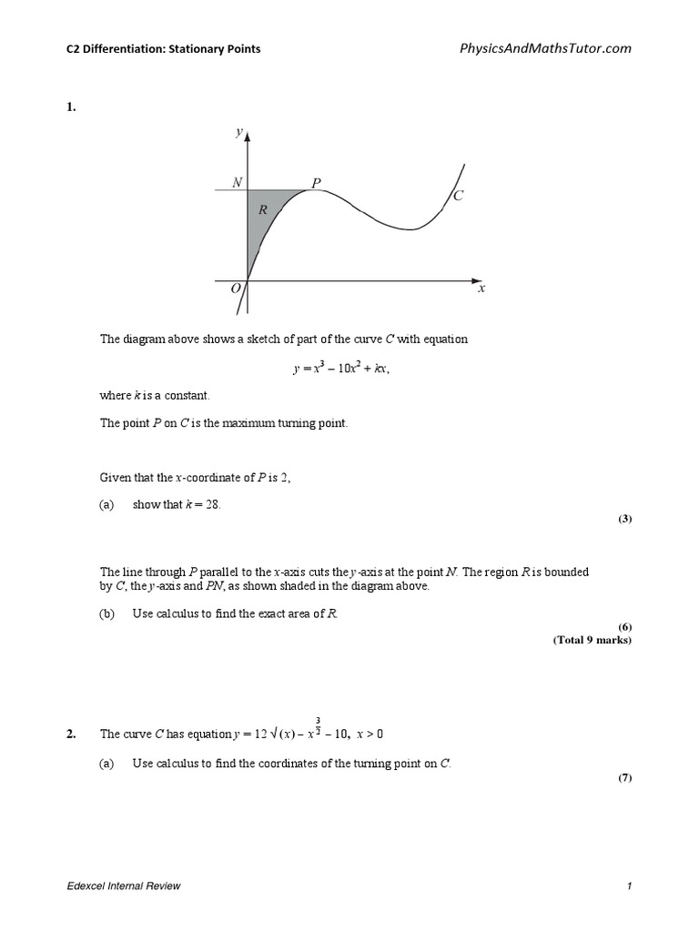 C2 Differentiation - Stationary Points PDF | PDF | Area | Derivative