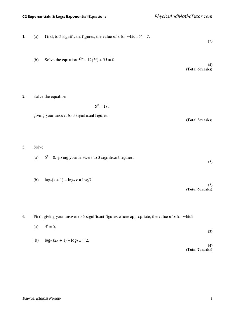 C2 Exponentials and Logs - Exponential Equations PDF | Download Free ...