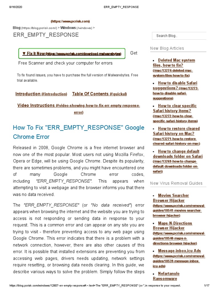 How To Fix "ERR - EMPTY - RESPONSE" Google Chrome Error | PDF | Safari ...