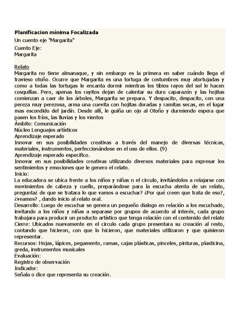 Cuento "Margarita" y Actividades Creativas | PDF