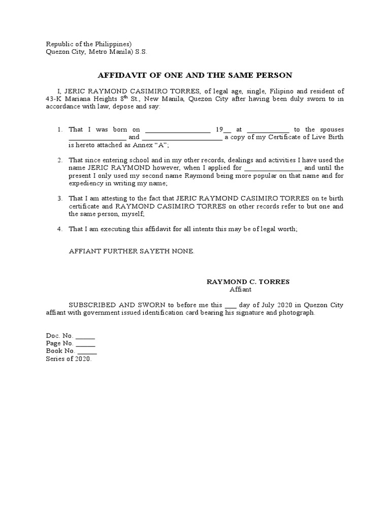 Affidavit: Name Consistency Proof | PDF | Law