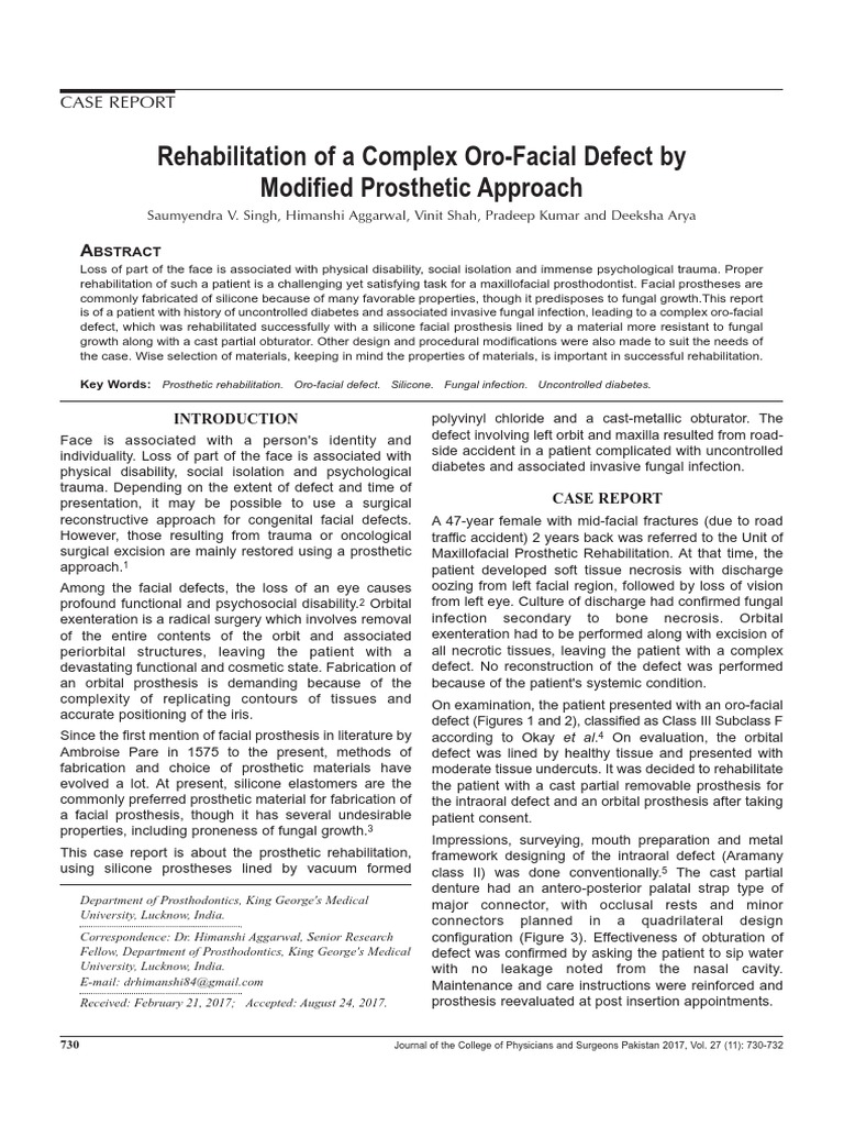 Rehabilitation of A Complex Oro-Facial Defect by Modified Prosthetic ...