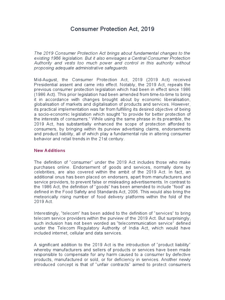 Consumer Protection Act 2019 | PDF | Product Liability | Consumer ...