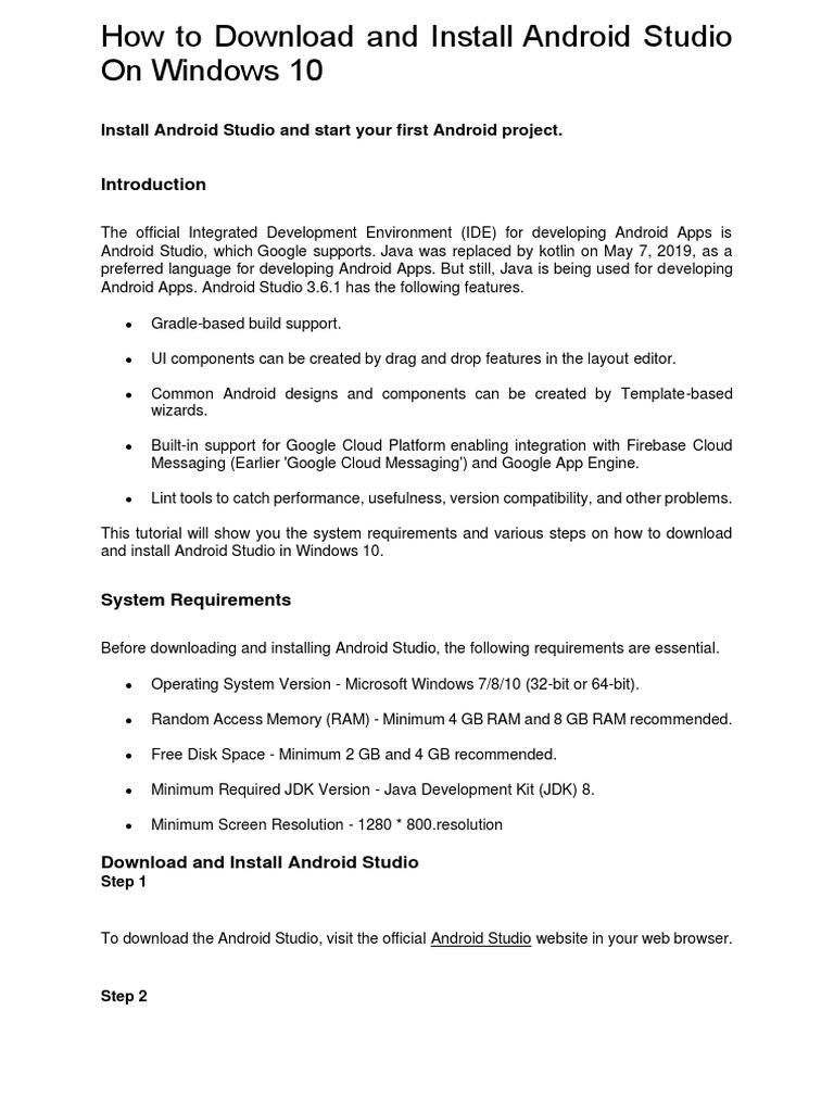 How To Download and Install Android Studio On Windows 10 | Download Free PDF | Android ...