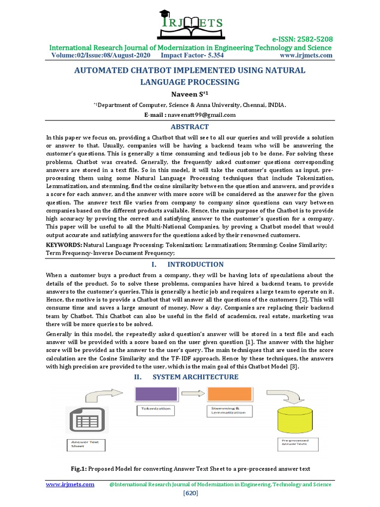 Automated Chatbot Implemented Using Natural Language Processing PDF ...