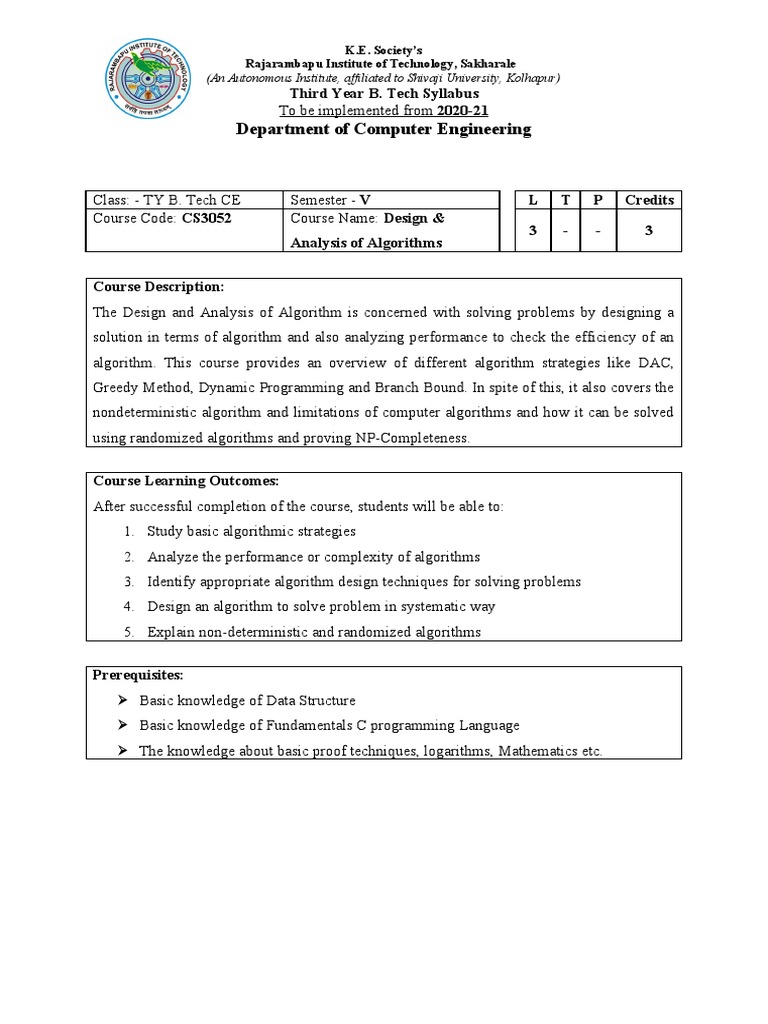 Department of Computer Engineering: Third Year B. Tech Syllabus ... Department of Computer Engineering: Third Year B. Tech Syllabus ...