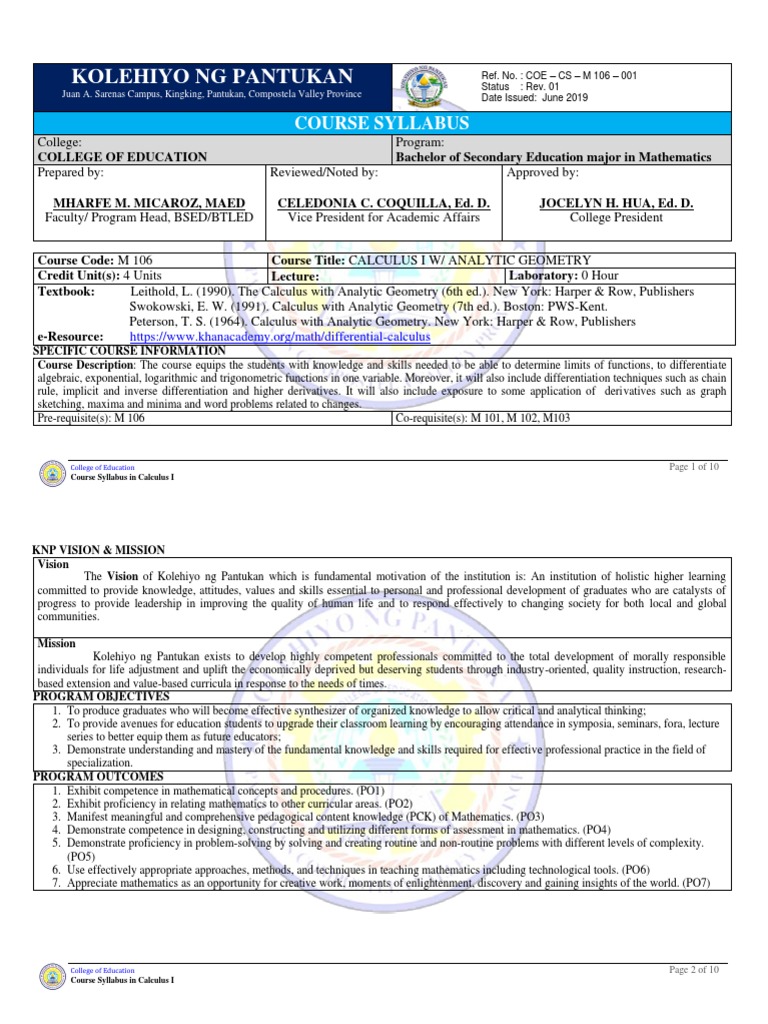 M 106-Syllabus PDF | Download Free PDF | Derivative | Function ... M 106-Syllabus PDF | Download Free PDF | Derivative | Function ...
