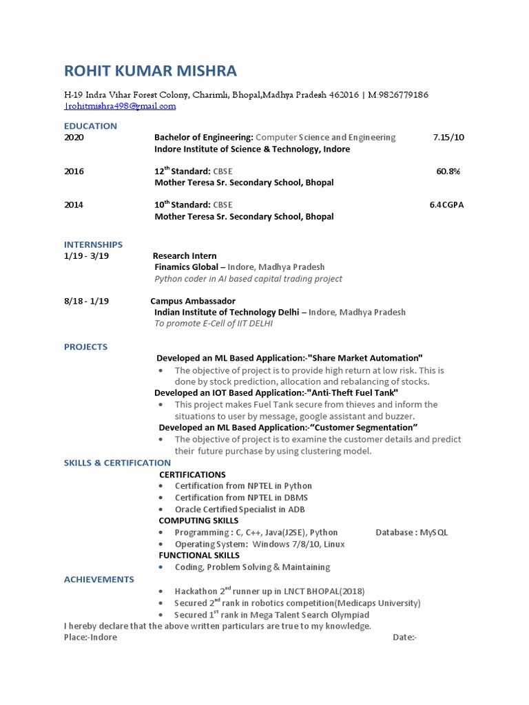 Rohit Resume PDF | Download Free PDF | Databases | Computing