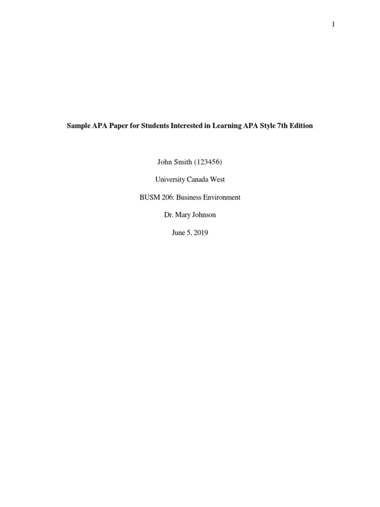 Sample APA Paper For Students Interested in Learning APA Style 7th ...