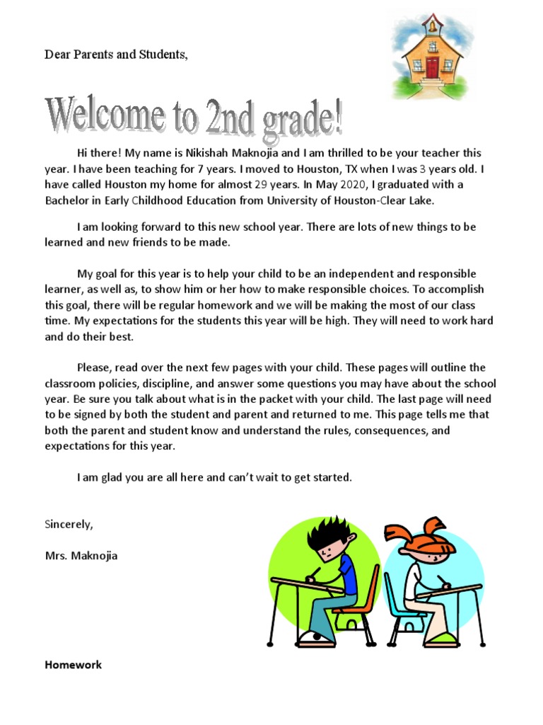 Welcome Letter | PDF | Homework | Teachers