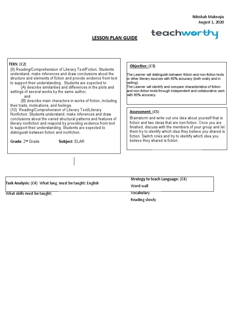 Lesson Plan Guide LPG Word | PDF | Reading Comprehension | Teachers