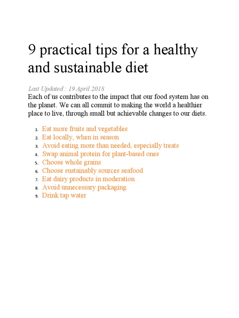9 Practical Tips For A Healthy and Sustainable Diet | PDF | Whole Grain ...