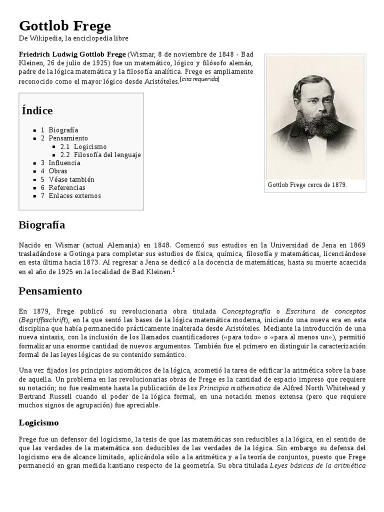 Gottlob Frege | PDF | Gottlob Frege | Filosofía contemporánea