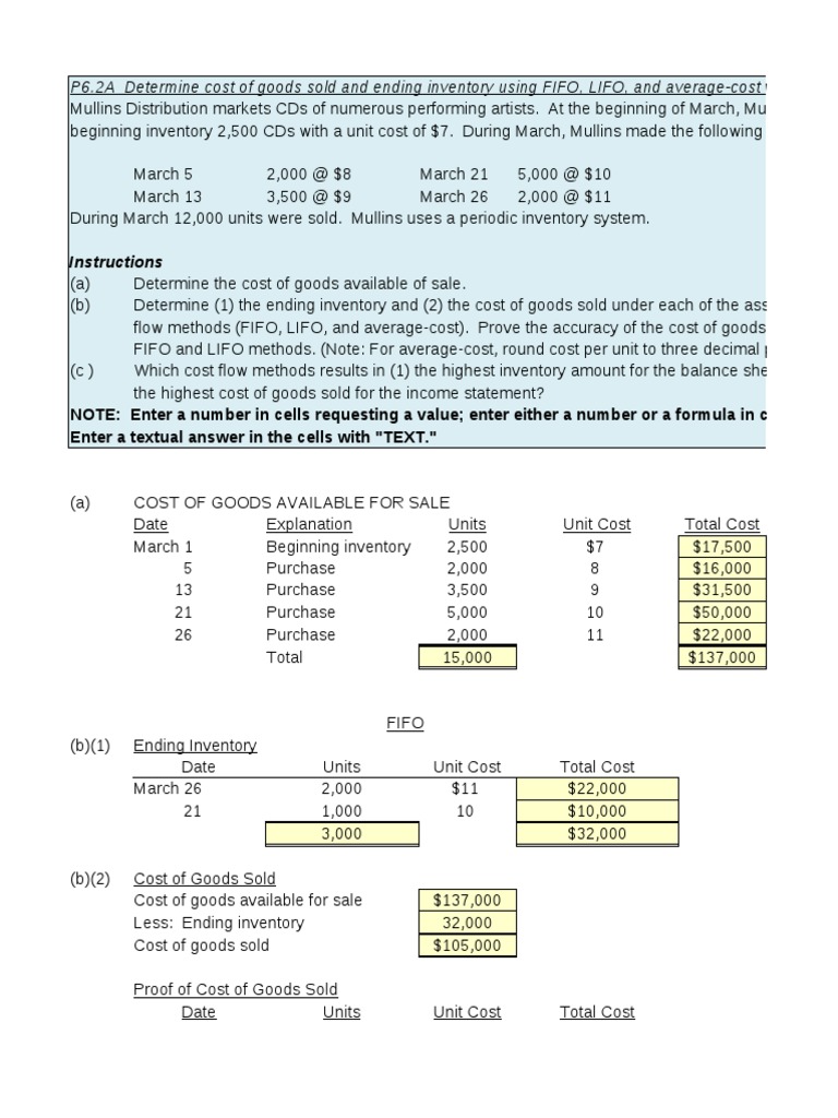 Determine COGS and ending inventory using FIFO, LIFO, average cost ...