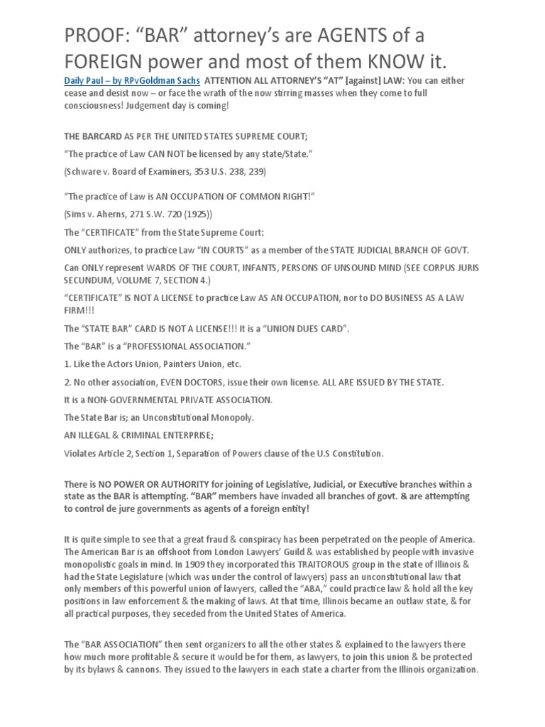 Proof - Bar Attorney's Are Agents of A Foreign Power | PDF | Bar ...