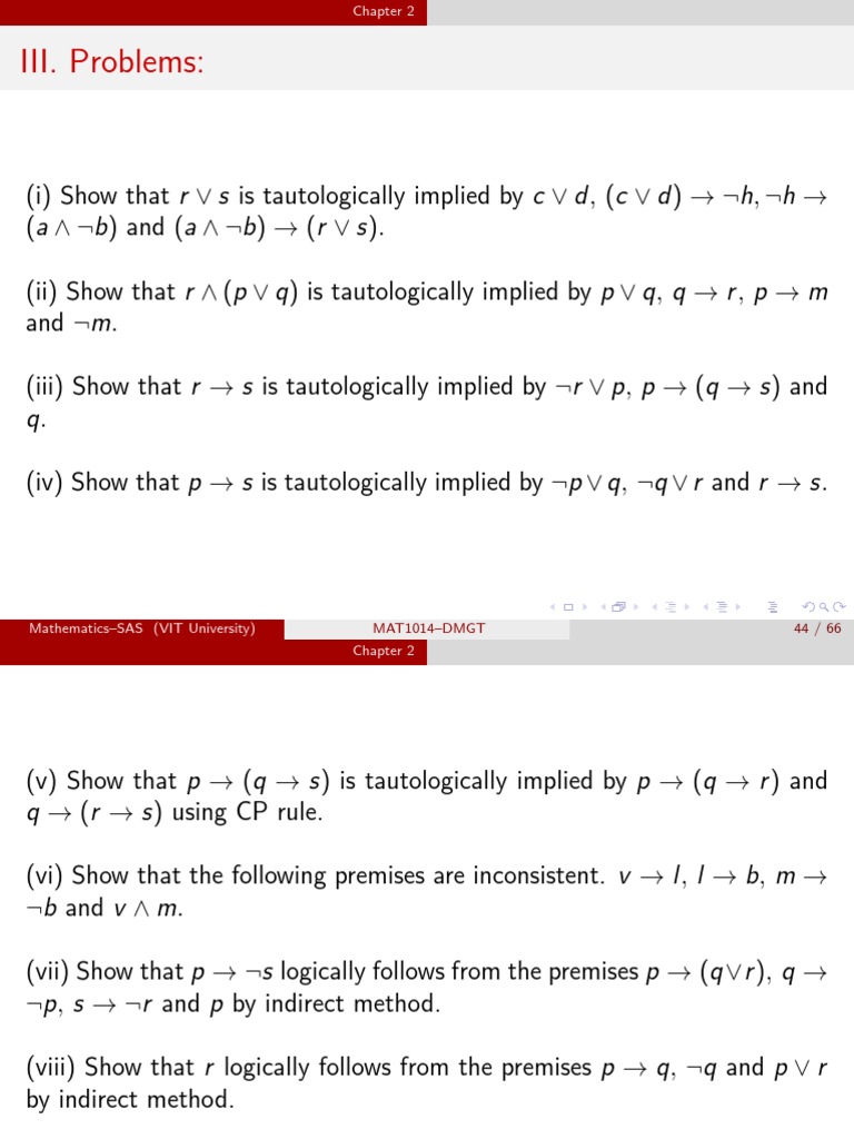 III. Problems:: MAT1014-DMGT | PDF | Logical Consequence ...