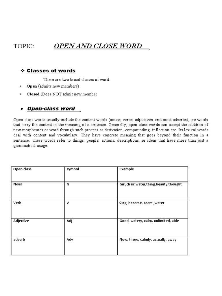 Classes of Words | PDF
