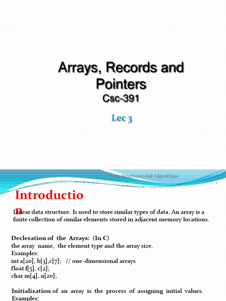 Arrays, Records and Pointers | PDF | Array Data Structure | Information ... Arrays, Records and Pointers | PDF | Array Data Structure | Information ...