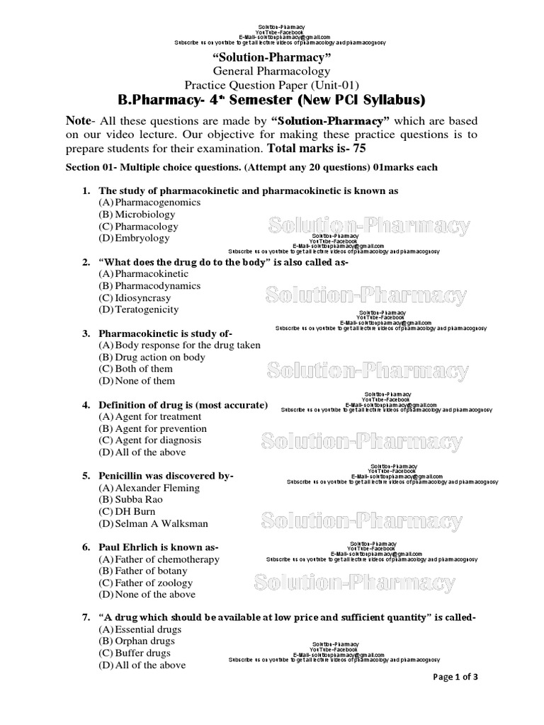 B.Pharmacy 4th Sem (Pharmacology-1) Unit 01 To Unit 05 Complete Model ...