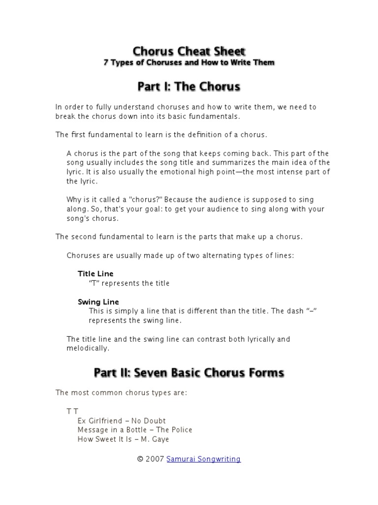 Chorus Cheat Sheet | PDF | Songwriter | Song Structure