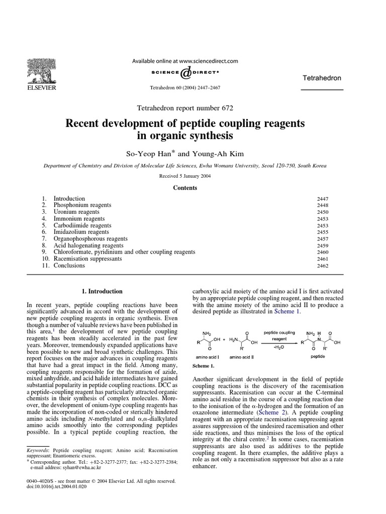 Recent Development of Peptide Coupling Reagents in Organic Synthesis ...