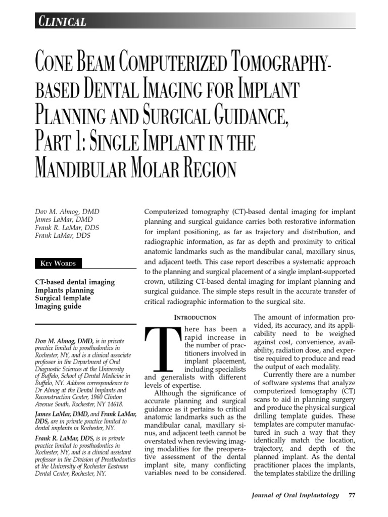 Cone Beam Computerized Tomography-Based Dental Imaging For Implant Planning and Surgical ...