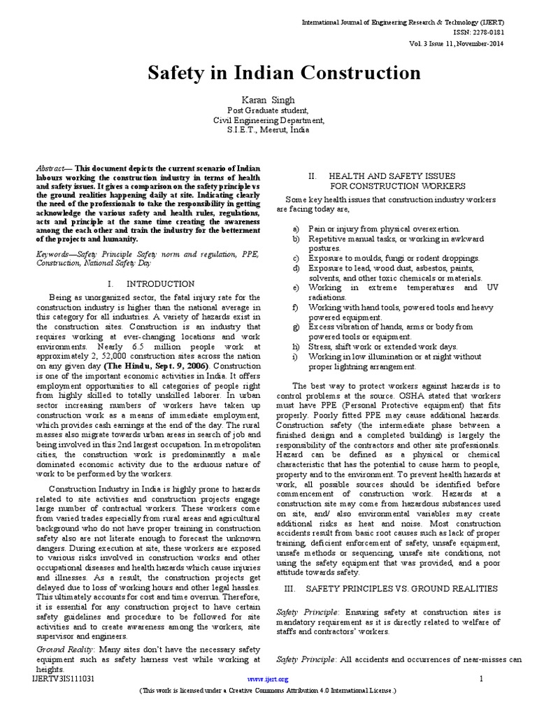 Safety in Indian Construction | PDF | Occupational Safety And Health ...