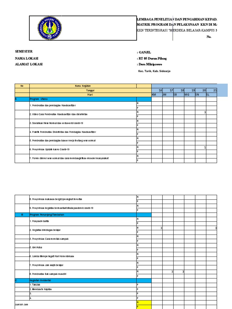Matriks KKN Bachtiar Briyan - Pendidikan IPA UNY | PDF