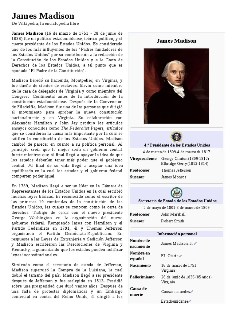 James Madison | PDF | James Madison | Declaración de derechos de los ...