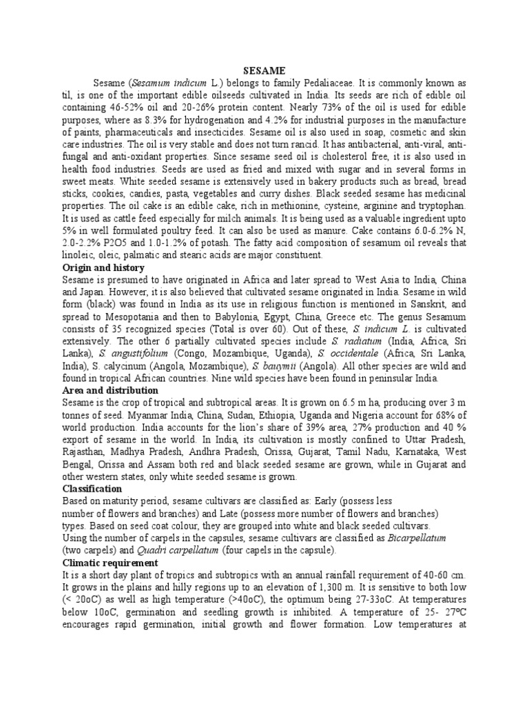 SESAME | PDF | Sesame | Sowing