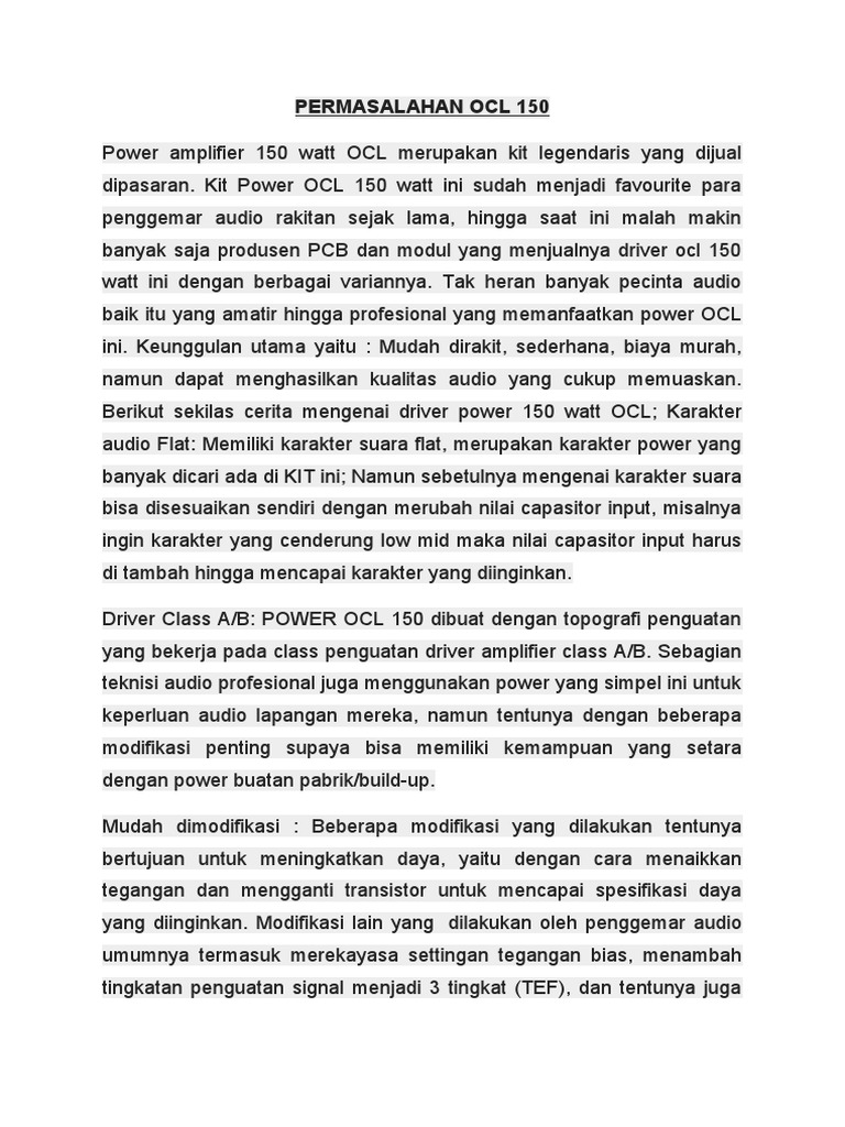 Permasalahan Ocl 150 | PDF