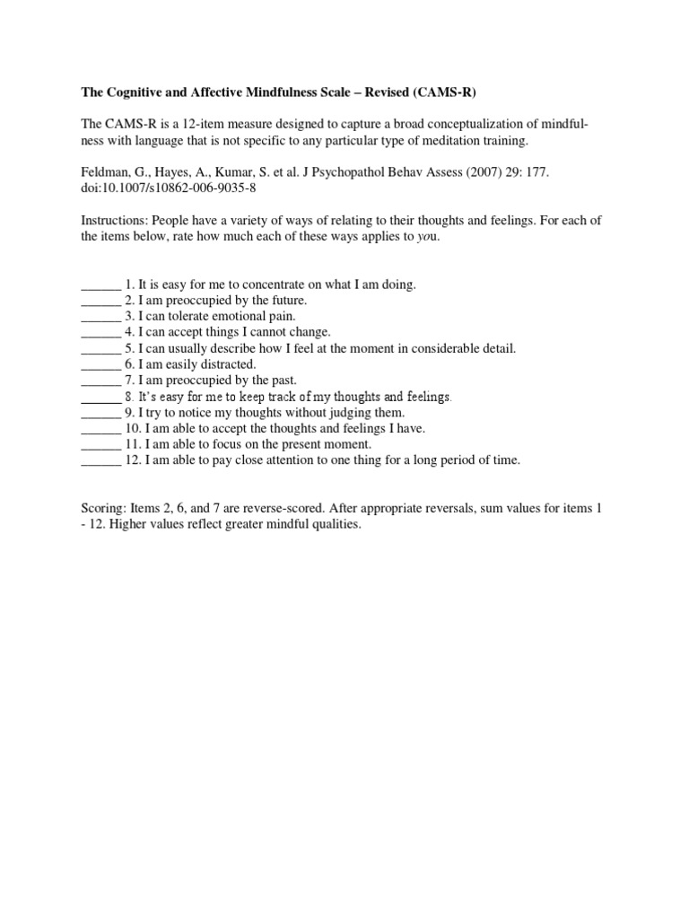 The Cognitive and Affective Mindfulness Scale - Revised | PDF