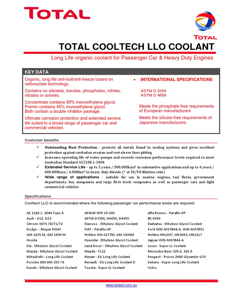 Cooltech LLO Coolant | Download Free PDF | Motor Vehicle | Vehicles
