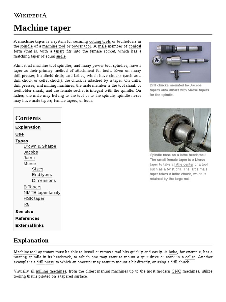 Machine Taper: Explanation Use Types | PDF | Woodworking | Manufactured ...
