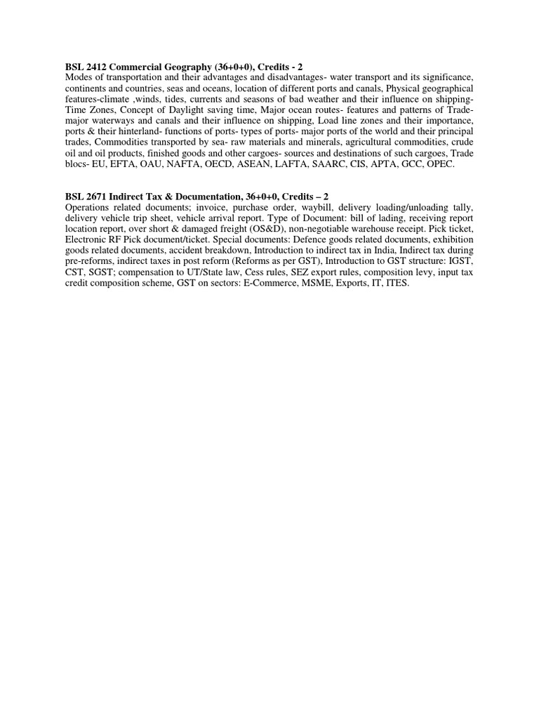 BSL 2412 Commercial Geography (36+0+0), Credits - 2 | PDF