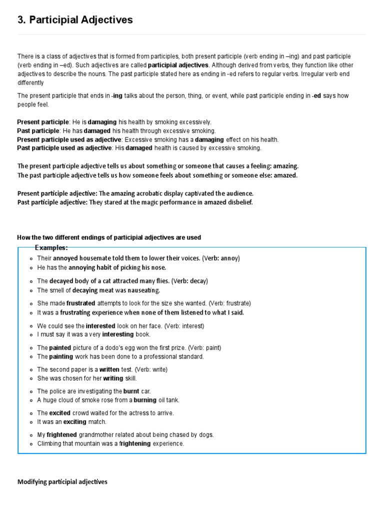Participial Adjectives PDF | PDF | Adjective | Verb