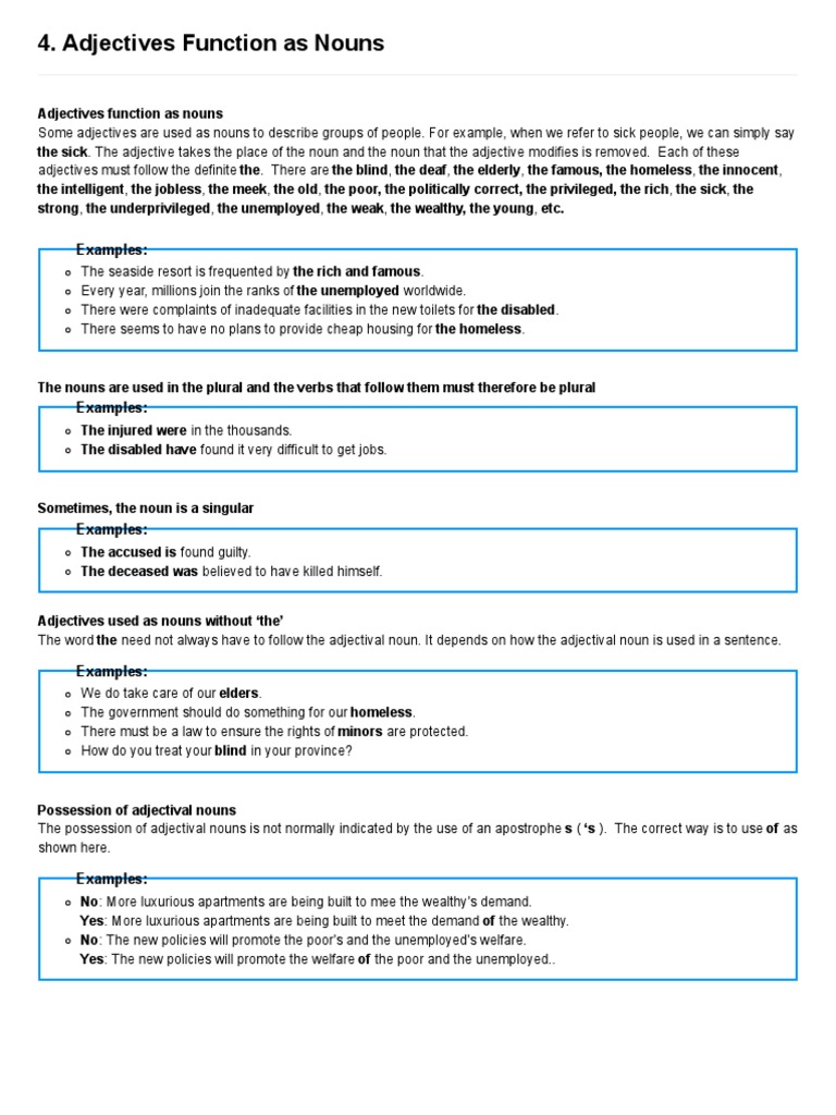 Adjectives Function As Nouns | PDF | Adjective | Noun
