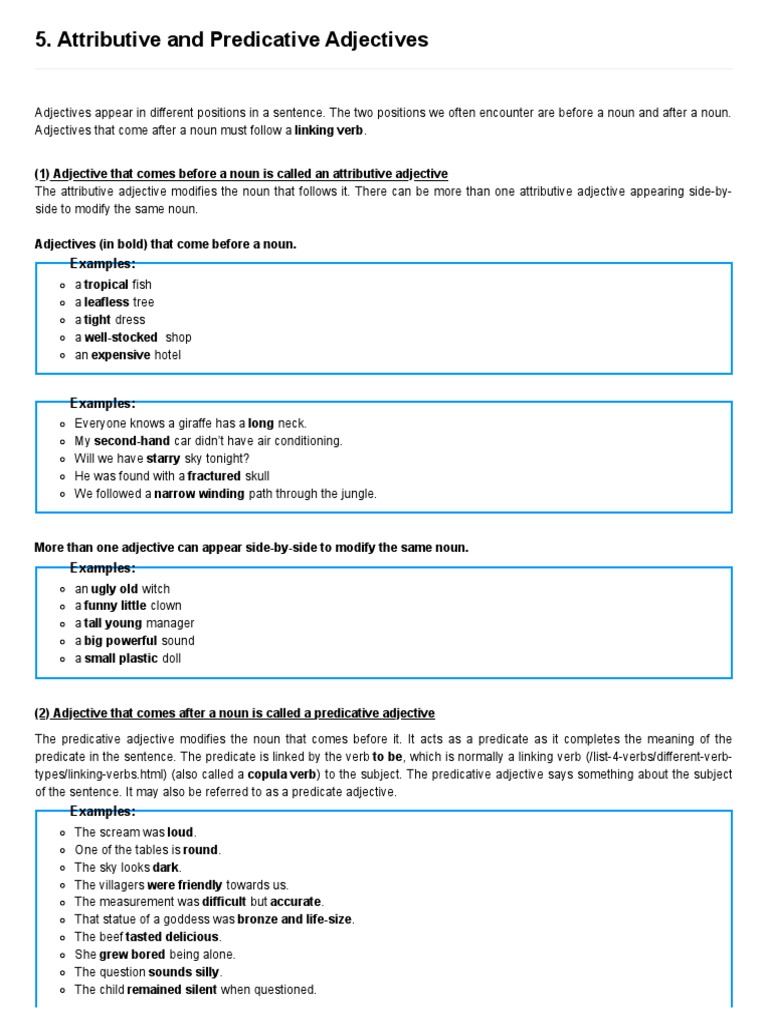 Attributive and Predicative Adjectives | PDF | Adjective | Predicate ...