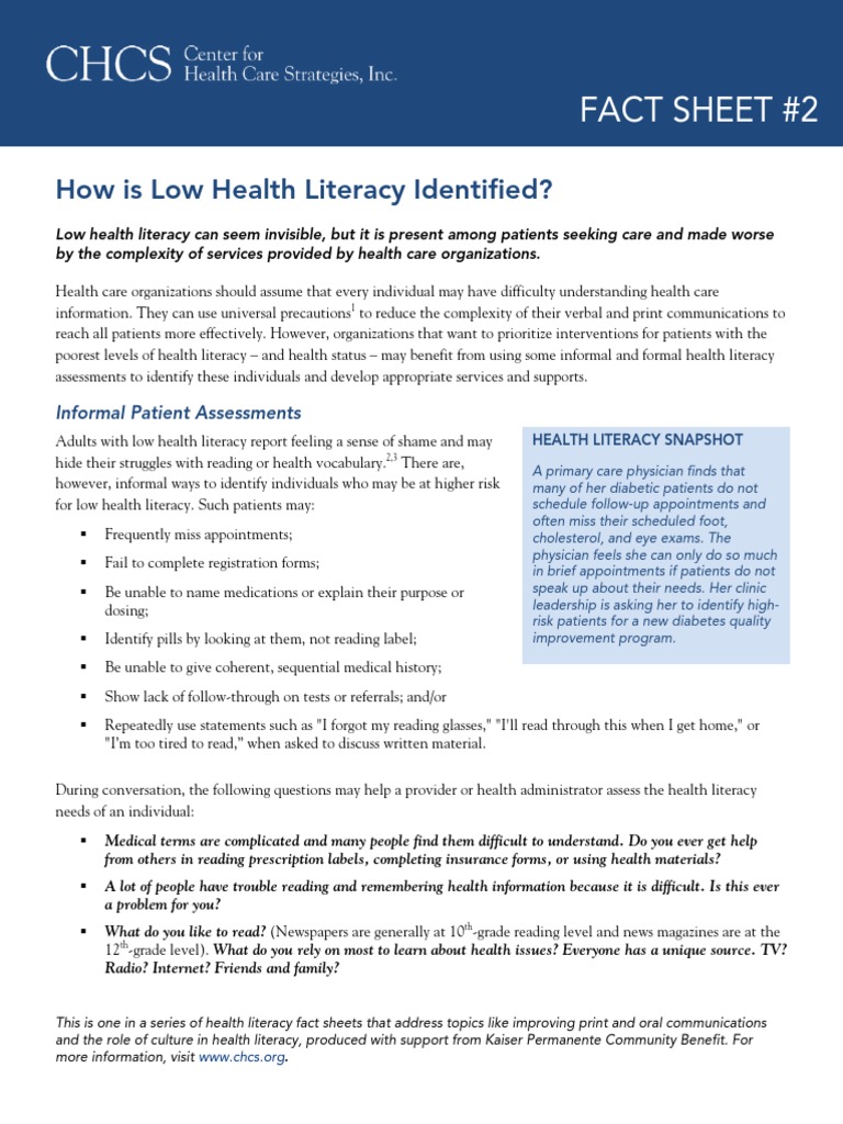 How Is Low Health Literacy Identified | PDF | Literacy | Health Care
