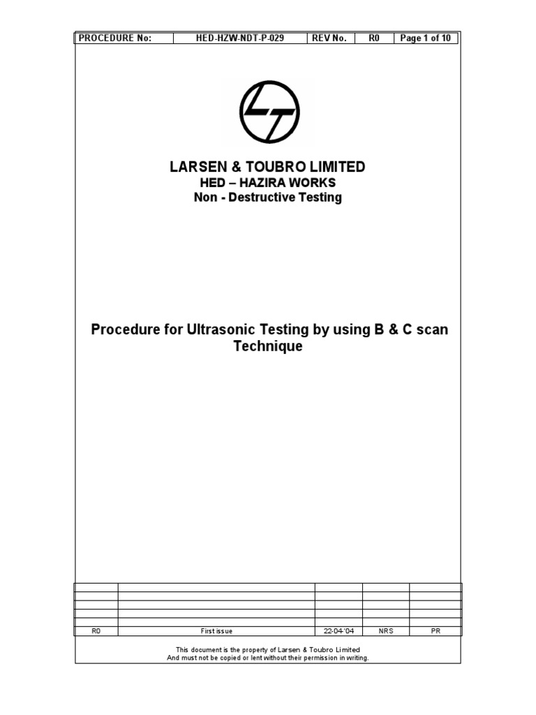 Ultrasonic Testing Procedure for B & C Scanning | PDF | Welding ...