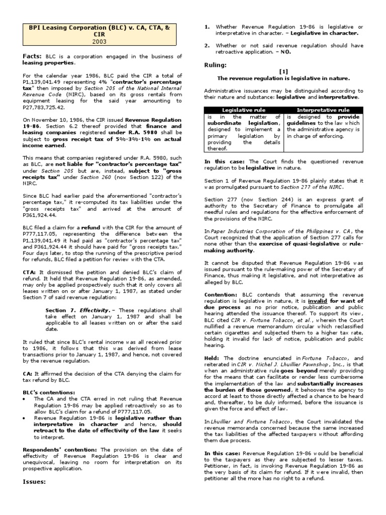 BPI Leasing Tax Refund Denied | PDF | Lease | Taxes