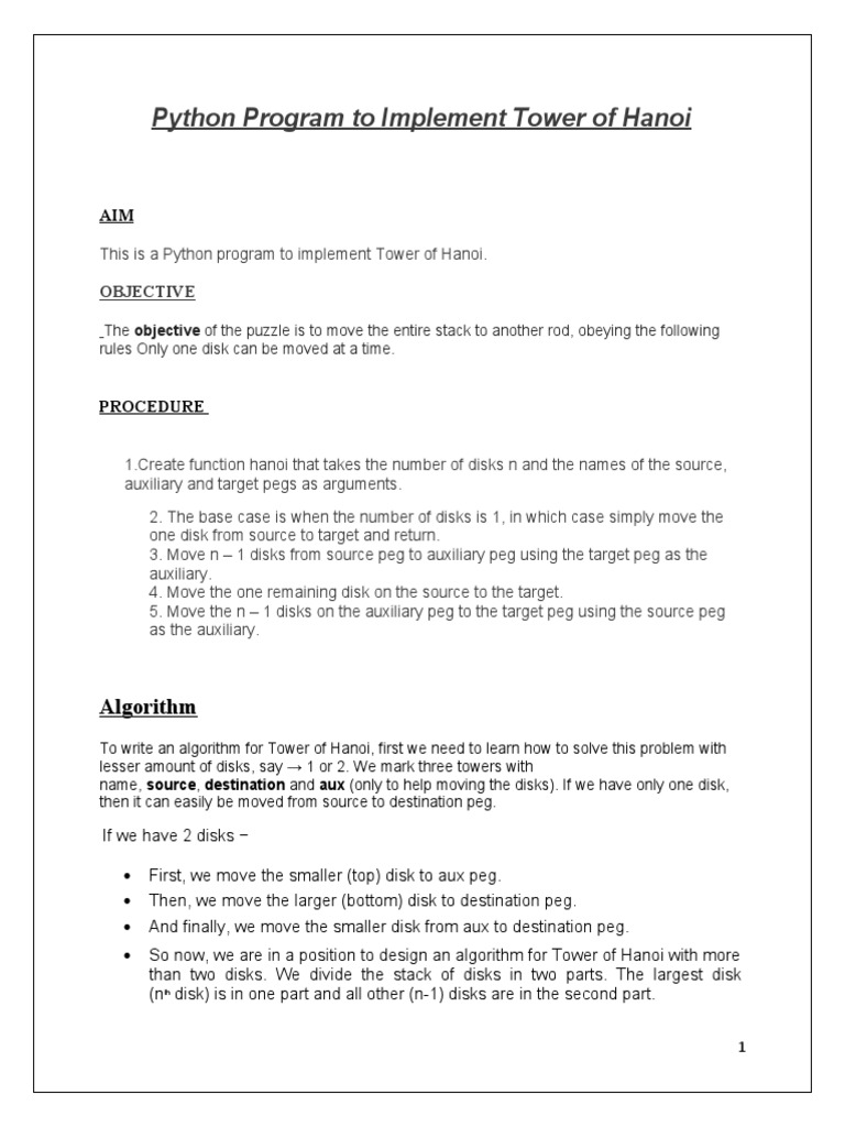 Python Program To Implement Tower Of Hanoi Algorithm Pdf