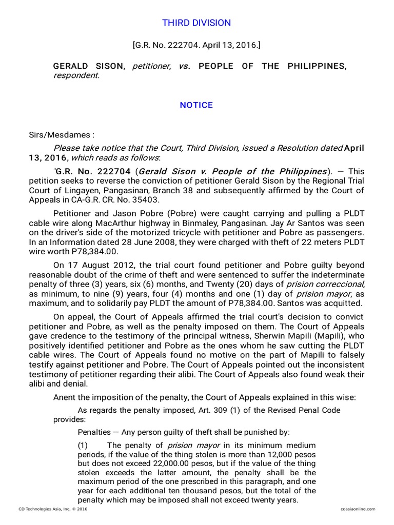 Third Division: Notice Notice | PDF | Theft | Prison