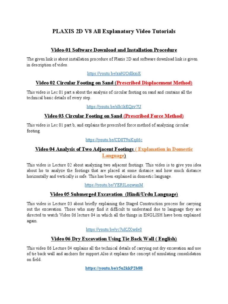 PLAXIS 2D All Lecture Tutorial Links | PDF | Geotechnical Engineering ...