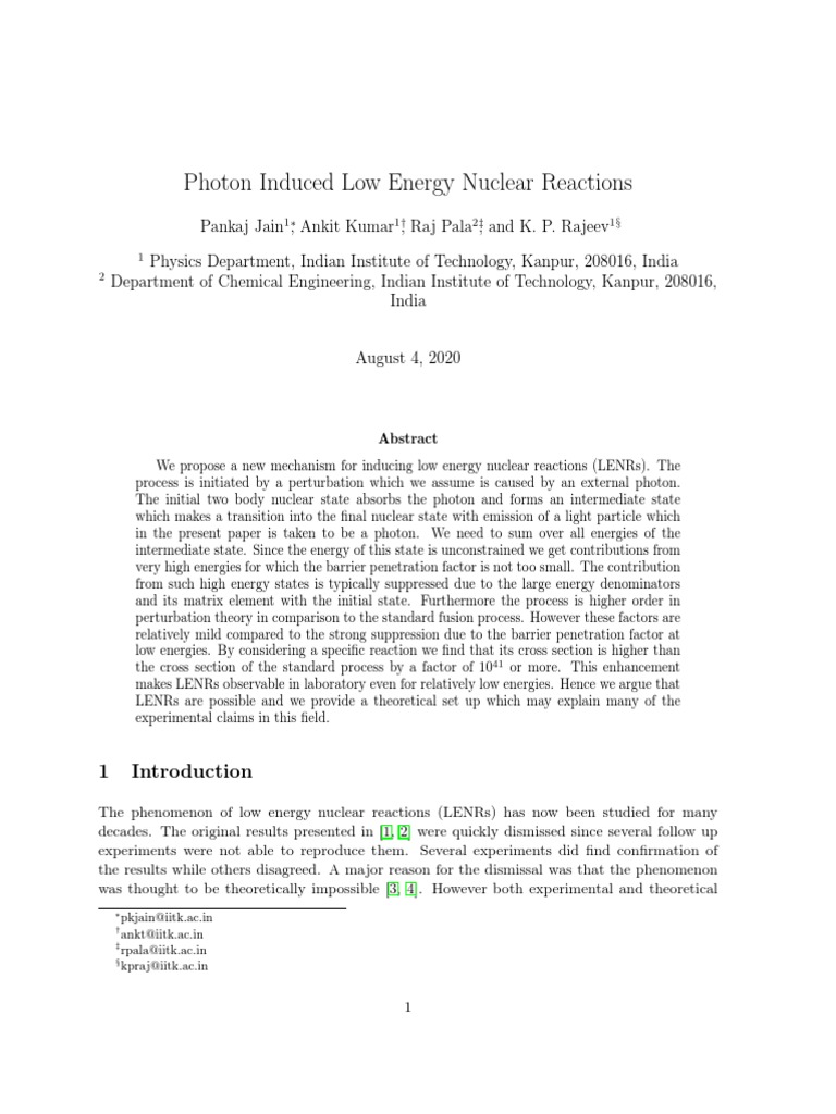 Photon-Induced Low Energy Nuclear Reactions | PDF | Nuclear Fusion ...