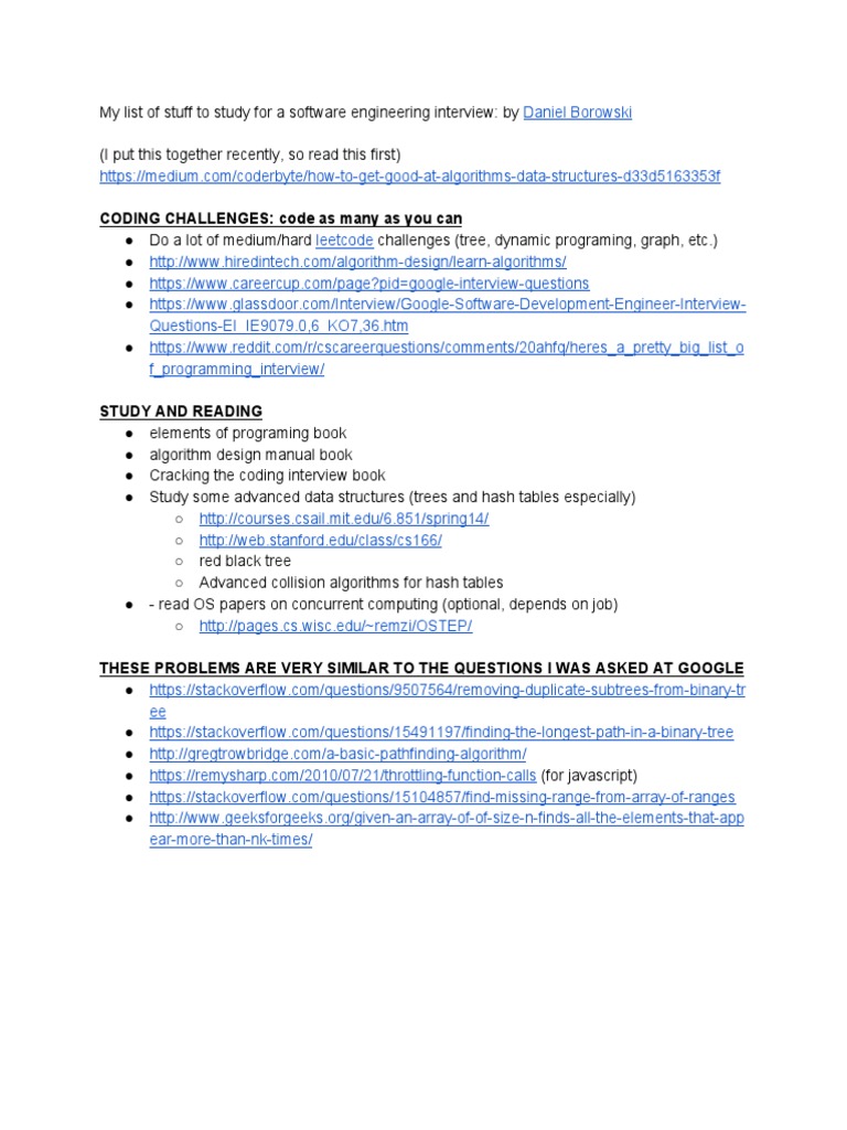 SWE Job Interview Prep Resources | PDF | Algorithms And Data Structures | Mathematical Concepts