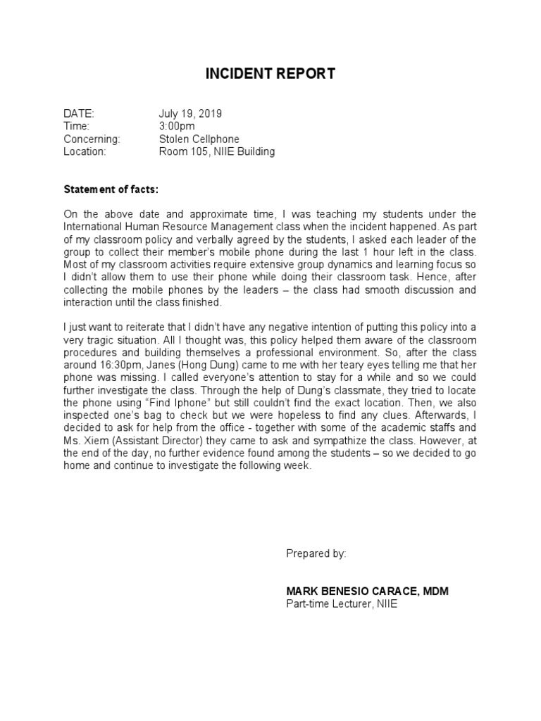 Incident Report: Statement of Facts | PDF