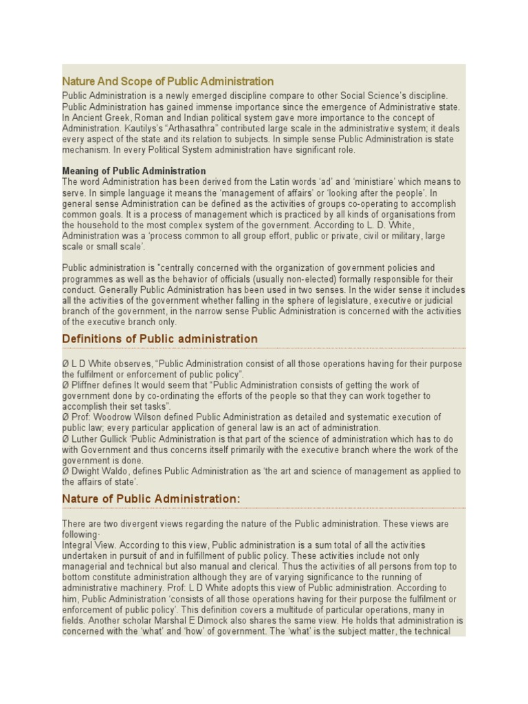Nature and Scope of Public Administration | PDF | Public Administration ...